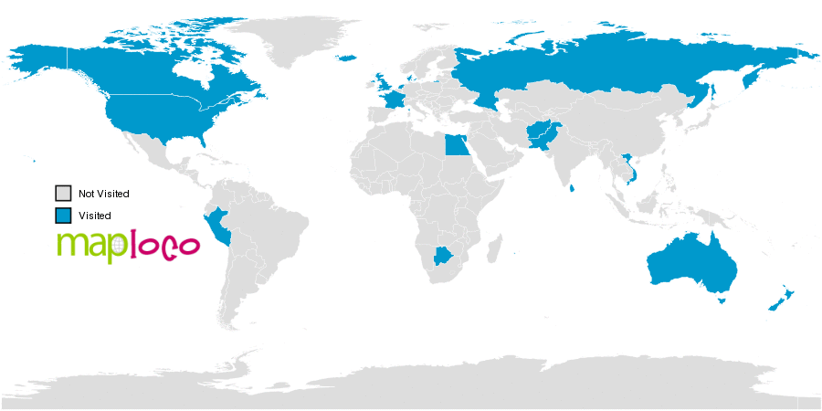 Countries I've Visited: Afghanistan, Australia, Botswana, Canada ...