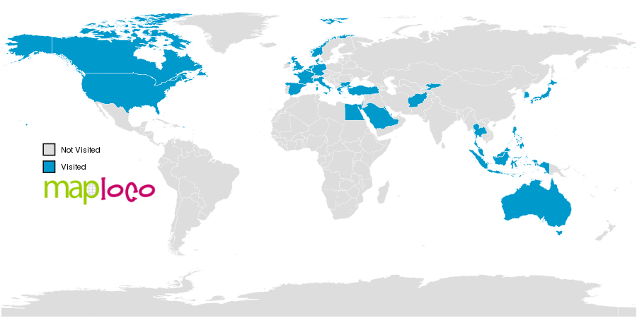 Countries I've Visited: Afghanistan, American Samoa, Australia, Bahrain ...