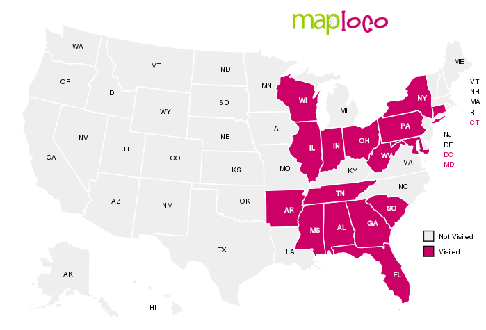 States I've Visited: Alabama, Arkansas, Connecticut, District of ...