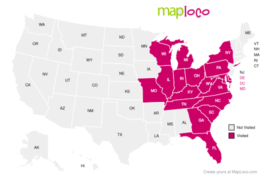 States I've Visited: District of Columbia, Delaware, Florida, Georgia ...